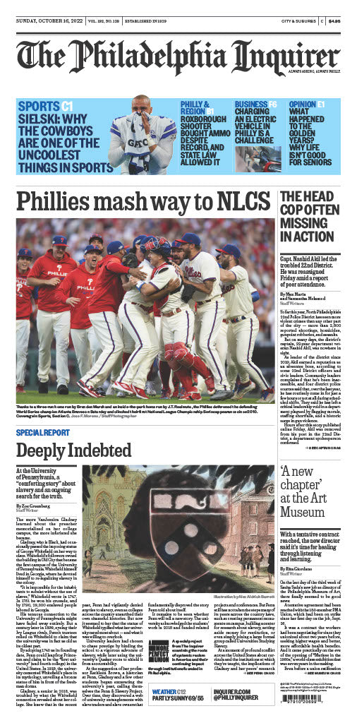 Reprint of The Philadelphia Inquirer: 10/16/22 - Phillies Advance to N ...